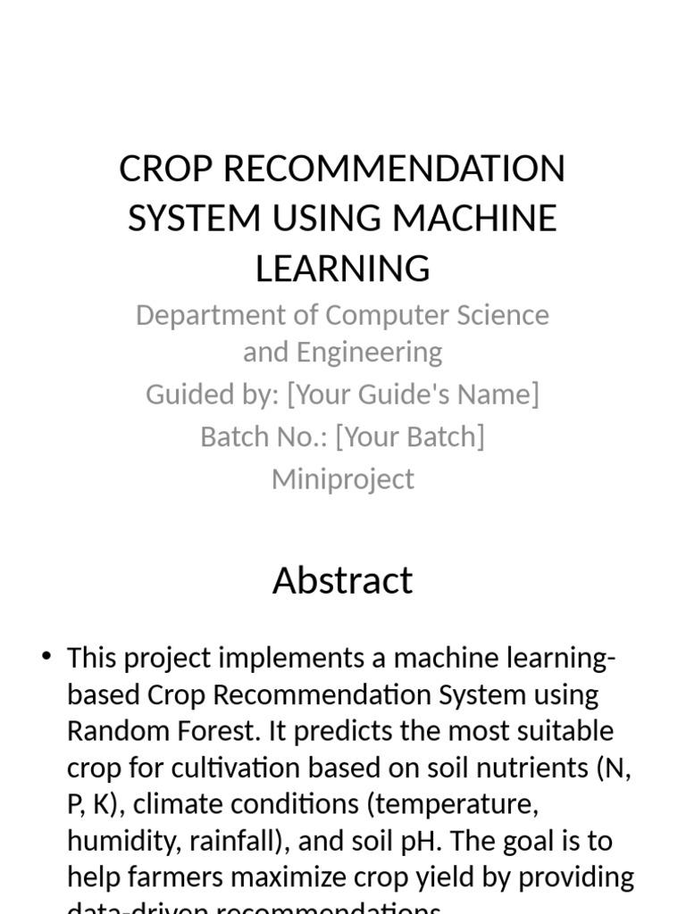 Crop Recommendation System | PDF | Machine Learning | Soil
