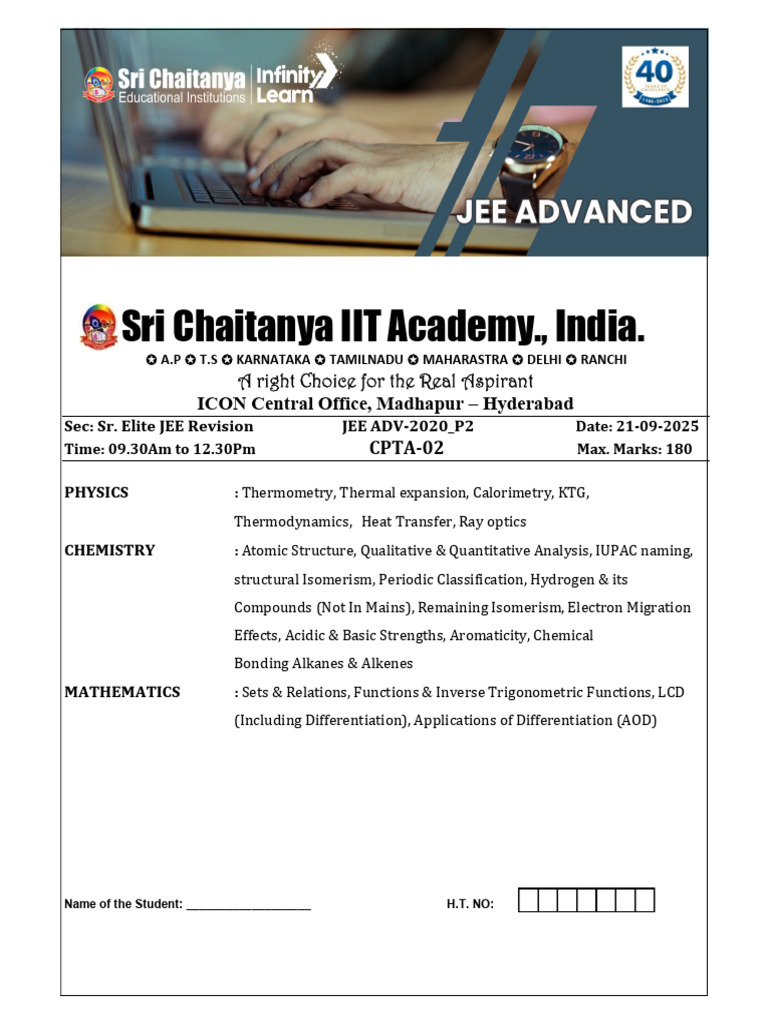 JEE Advanced 2020 Revision Paper | PDF | Gases | Chemistry