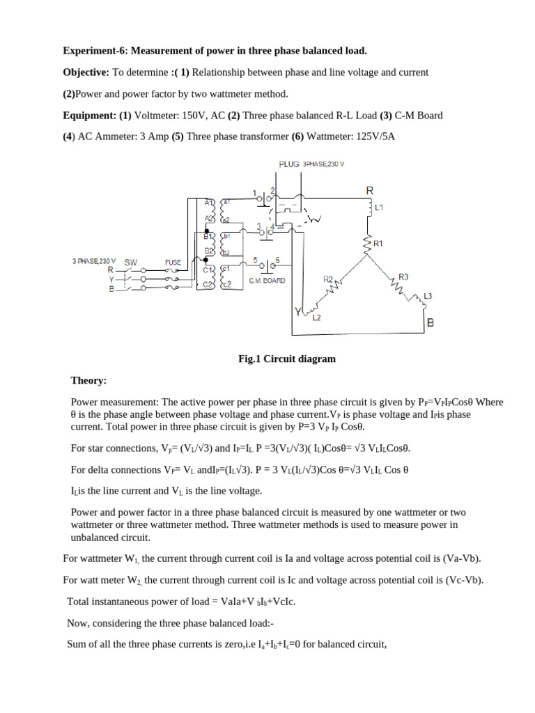 EXP (Three Phase Balnced Circuit) | PDF | Physical Quantities ...