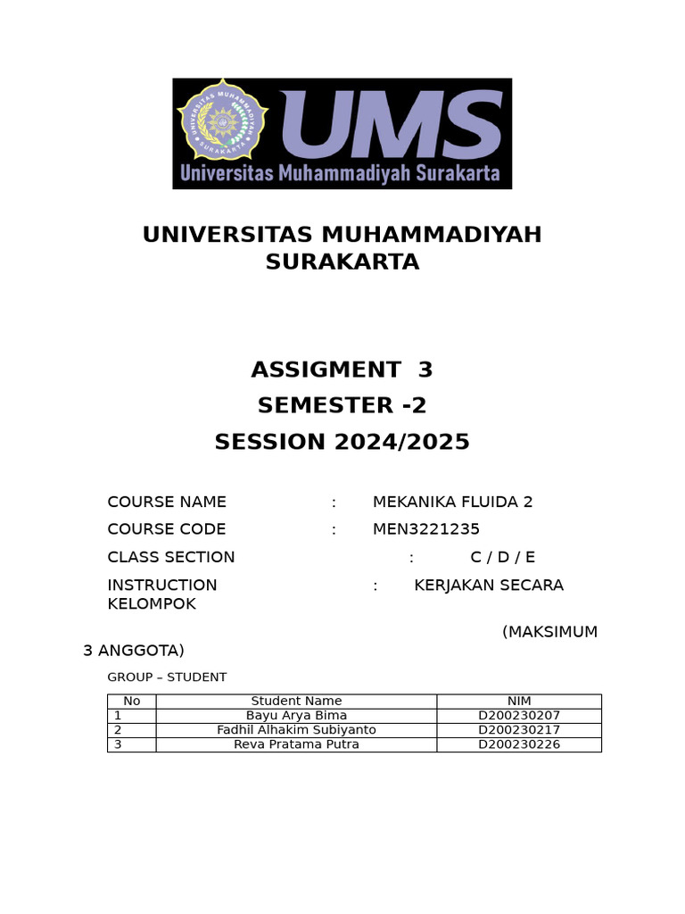 Assigment 3 Fluid Mechanics[1] | PDF