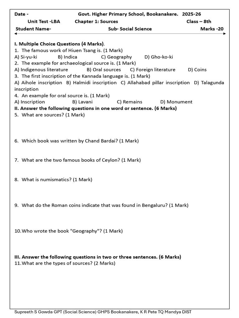 Class 8 Social Science Unit Test Guide | PDF | Dharma | Earth