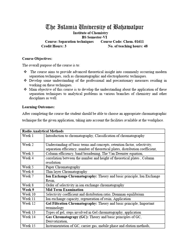 BS 6th Chem 01611 Course Outline | PDF | Chromatography | Gas ...