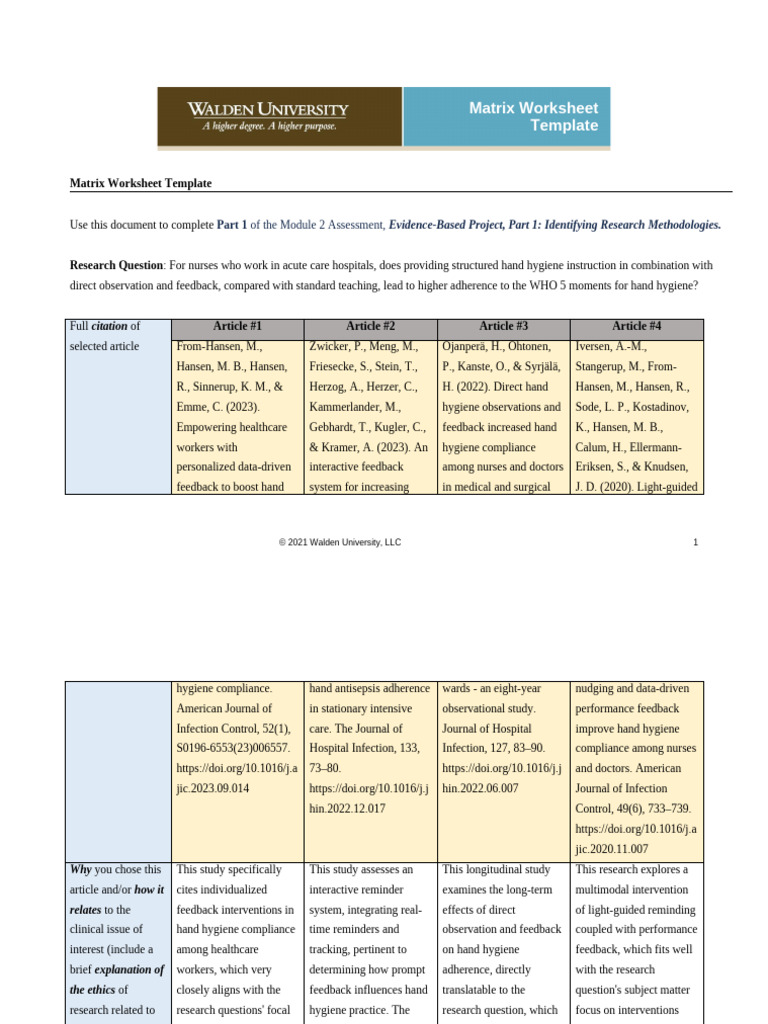 USW1 NURS 6052 Matrix Worksheet | PDF | Methodology | Quantitative Research