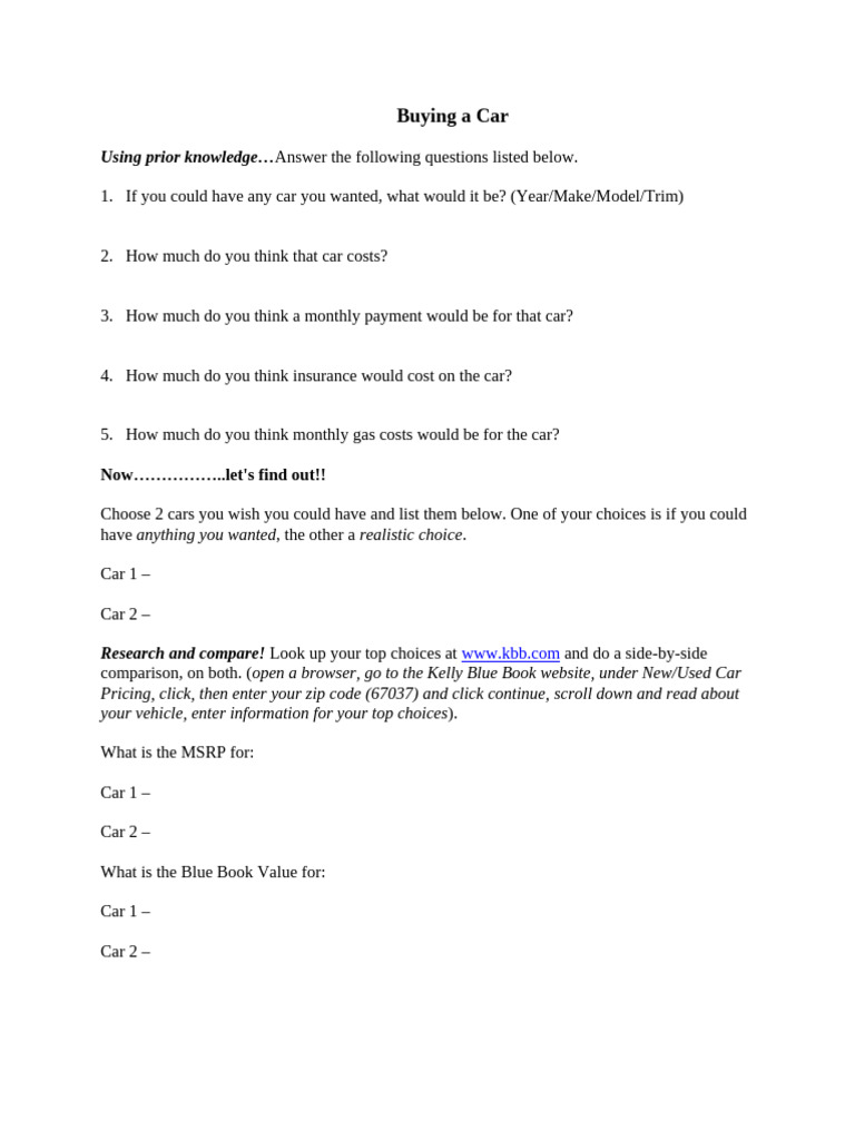 Car Buying Project | PDF | Insurance | Car