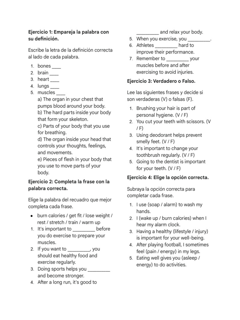 Ejercicios de Repaso de Vocabulario | PDF