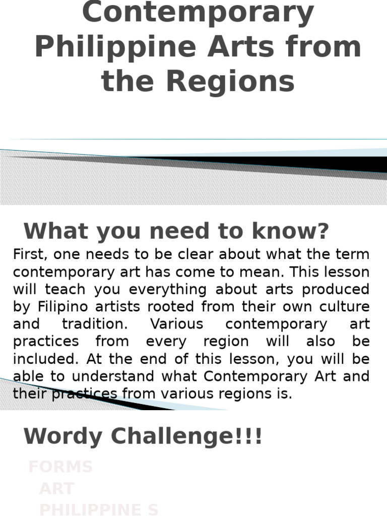 Contemporary Philippine Arts From The Regions Ppt Module 1 Pdf The Arts