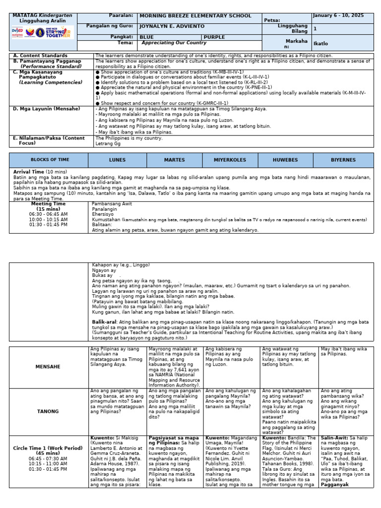 MBES MATATAG Kindergarten Q3 WEEK 1 GG | PDF
