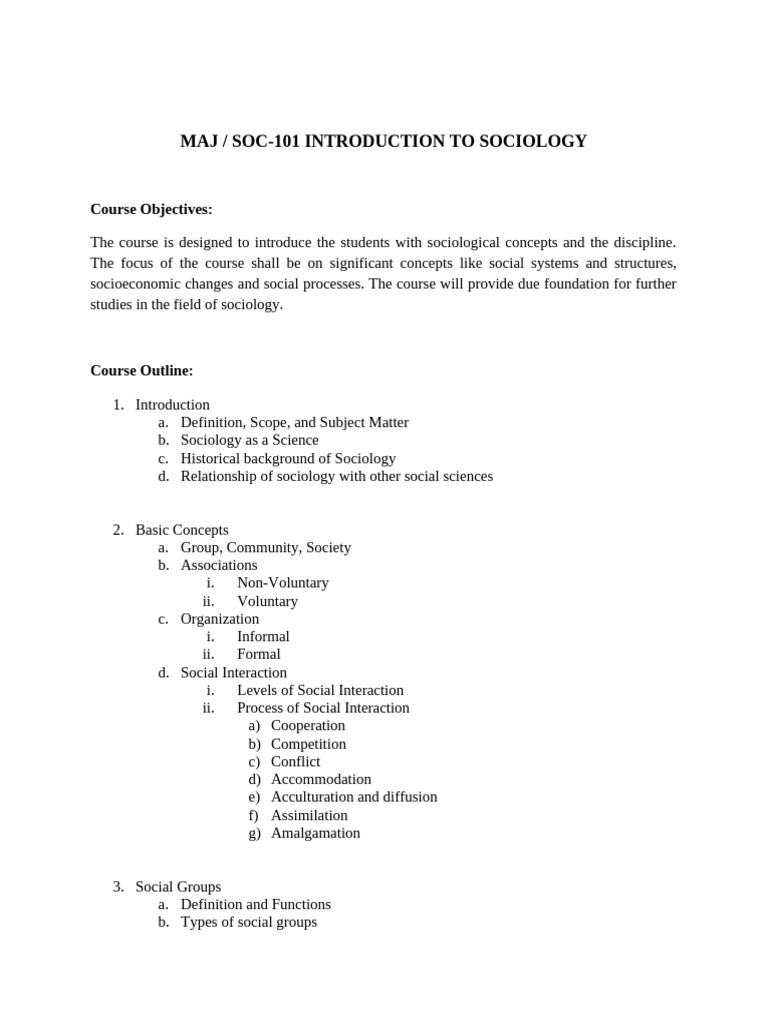 Introduction to Sociology Course Outline | PDF | Sociology | Socialization