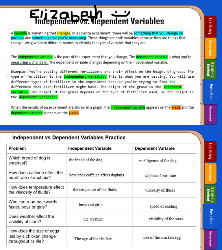Elizabeth Walter - Independent Vs Dependent Variables NOTES | PDF ...