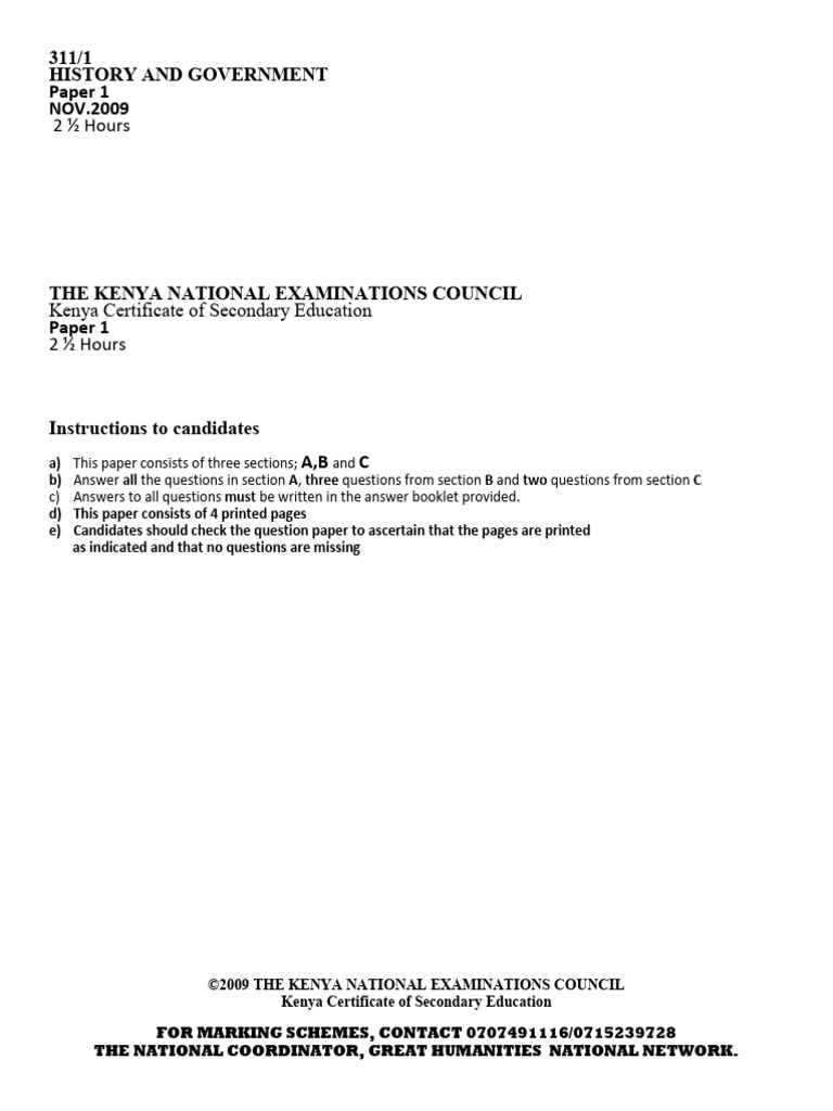 Kenya History and Government Exam Papers | PDF | Kenya | Colonialism