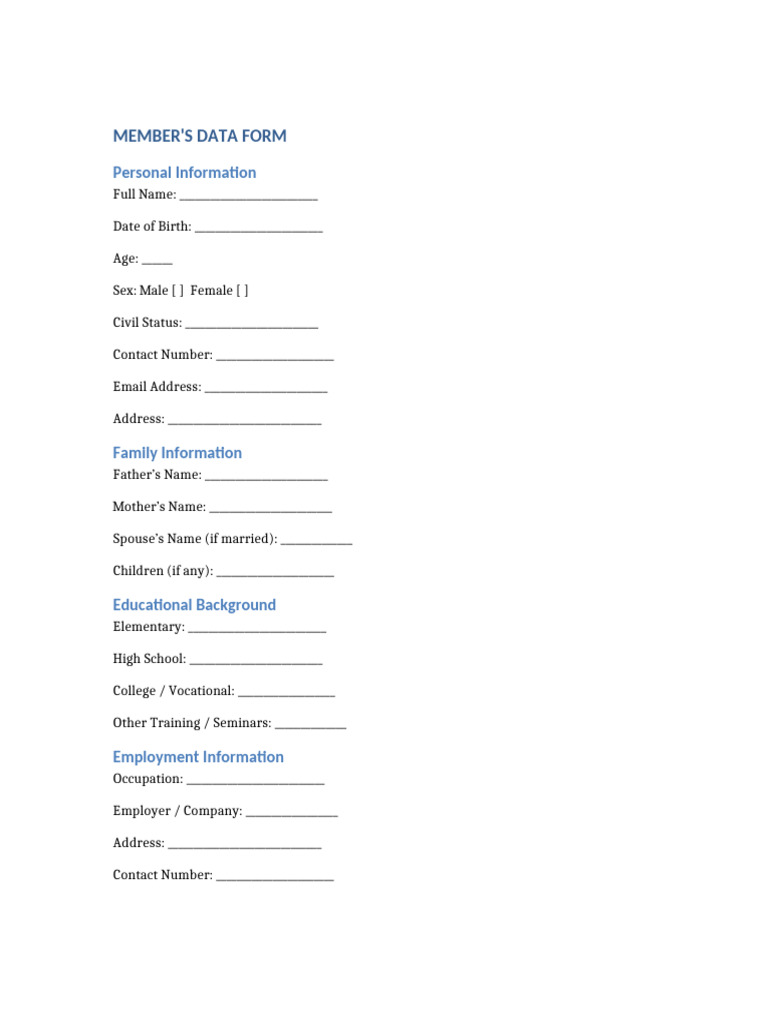 Member Data Collection Form | PDF