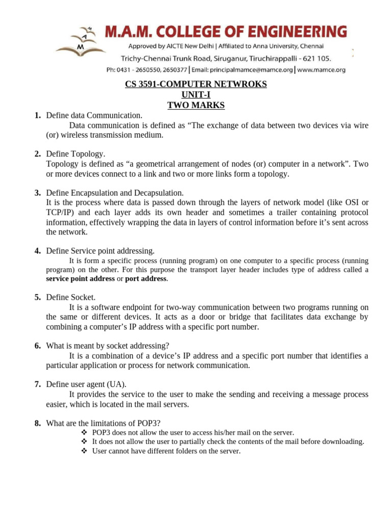 Computer Networks Question Bank | PDF | Computer Network | Transmission ...