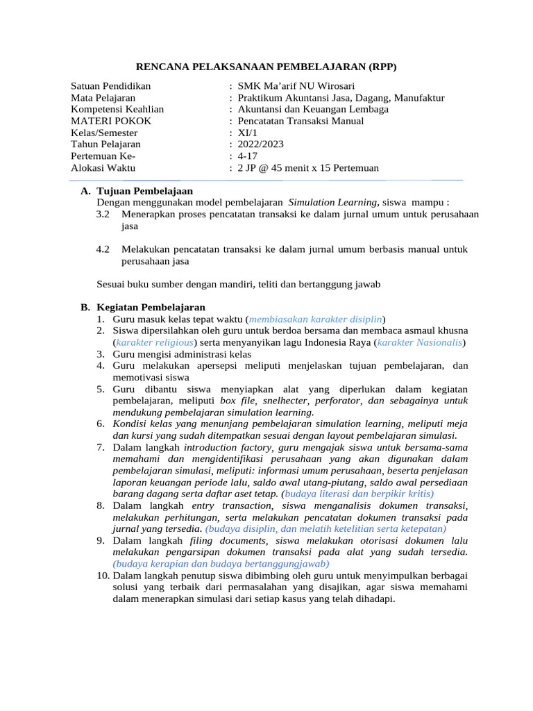 2. RPP PENCATATAN TRANSAKSI MANUAL | PDF