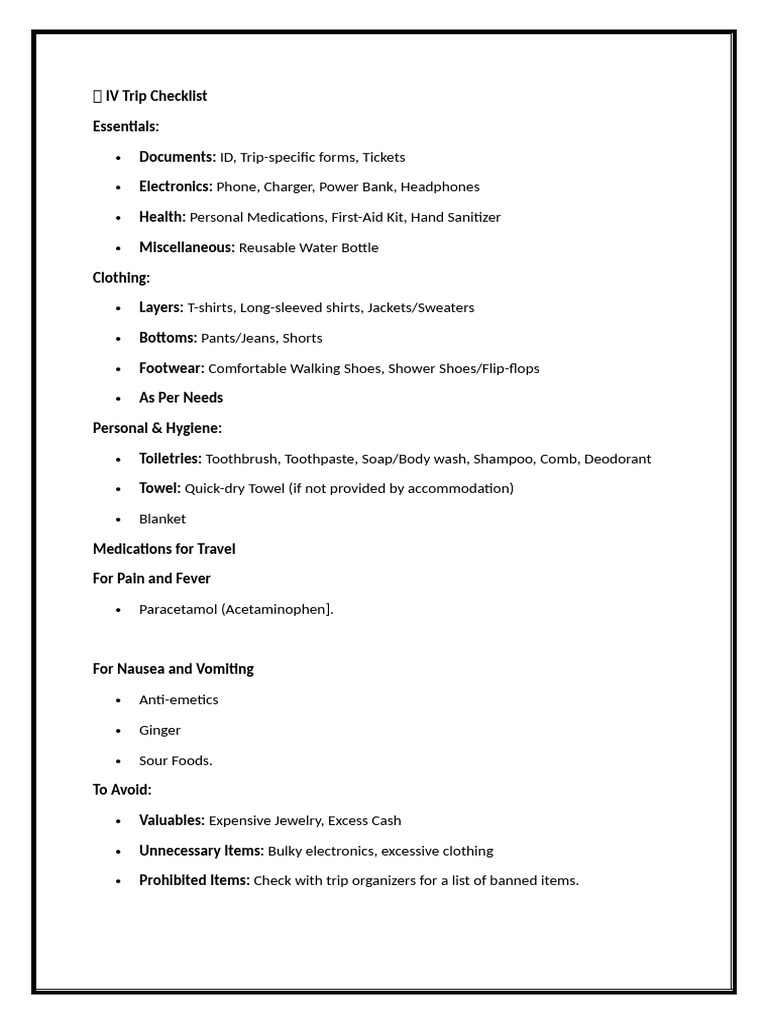 ? IV Trip Checklist | PDF