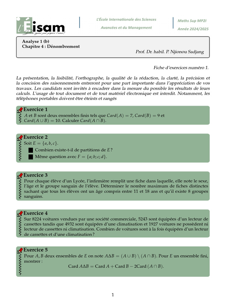 Exercices de Dénombrement et Combinatoire | PDF