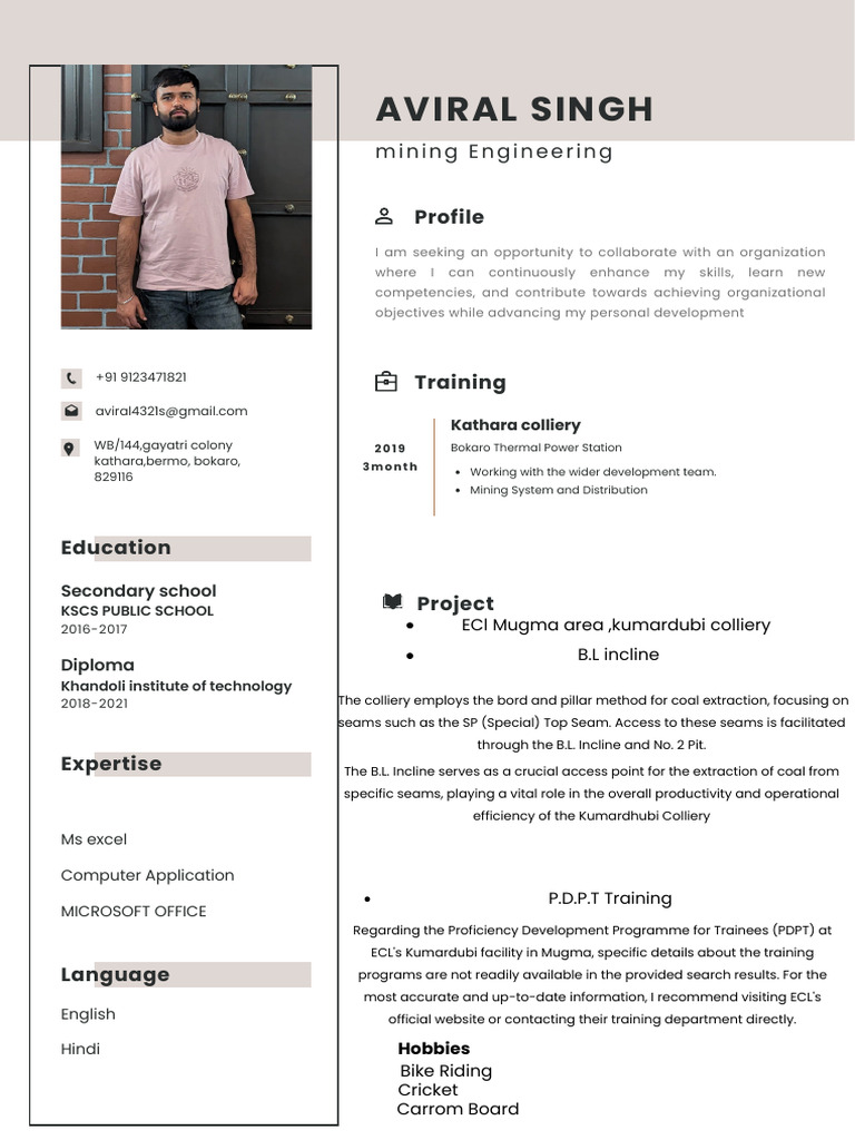 Aviral Singh: Mining Engineering Profile | PDF | Coal Mining | Mining