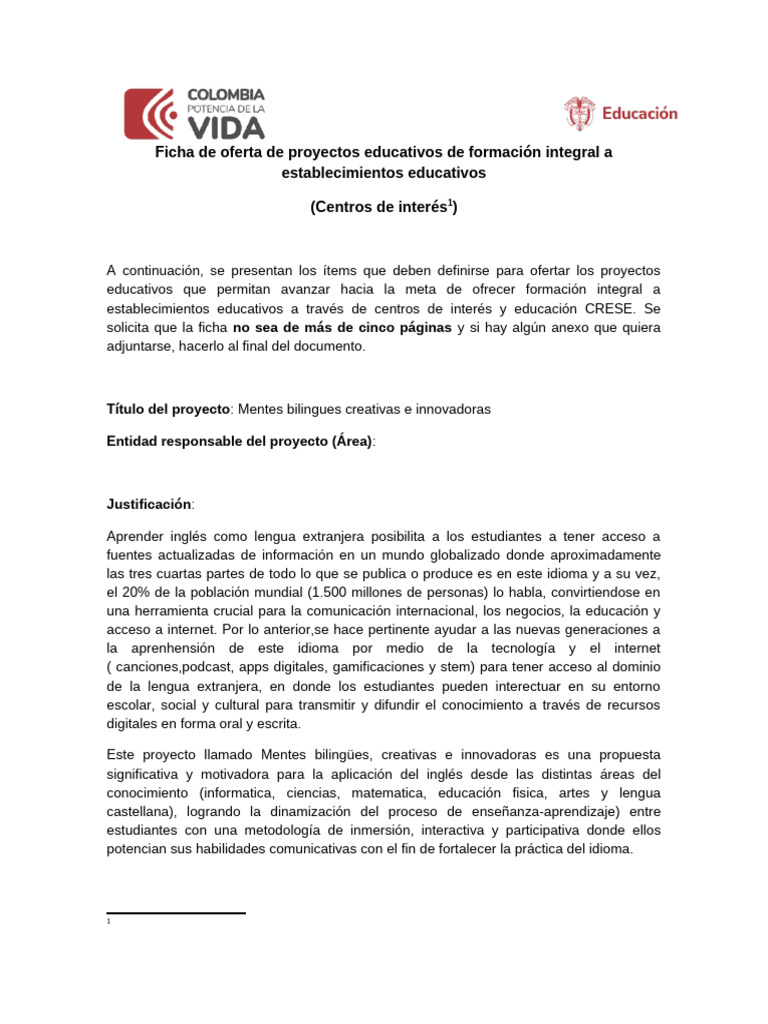 Proyectos Educativos: Mentes Bilingües | PDF | Multilingüismo | Aprendizaje