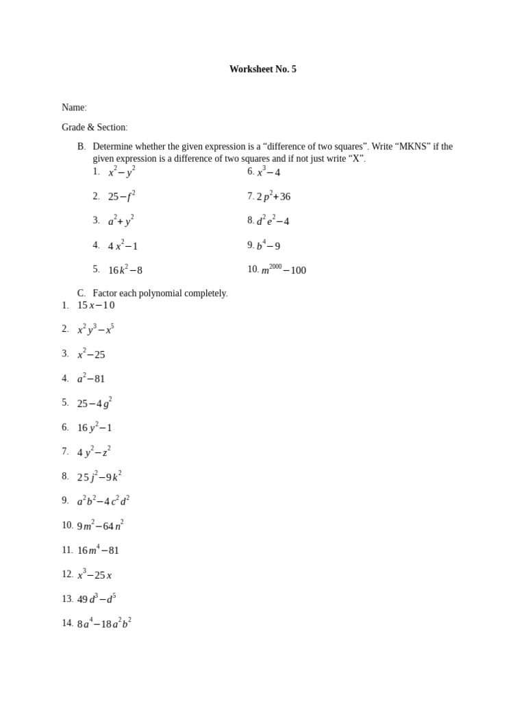 Worksheet 5 BC Real | PDF