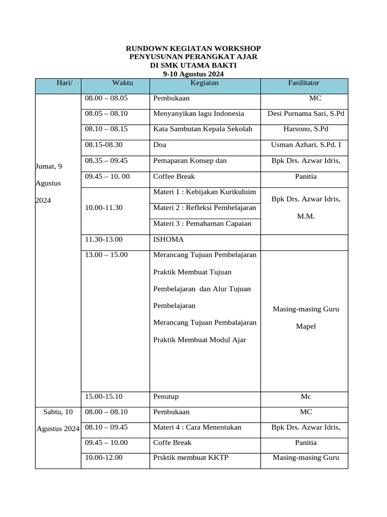 Rundown Kegiatan Workshop Merdeka | PDF