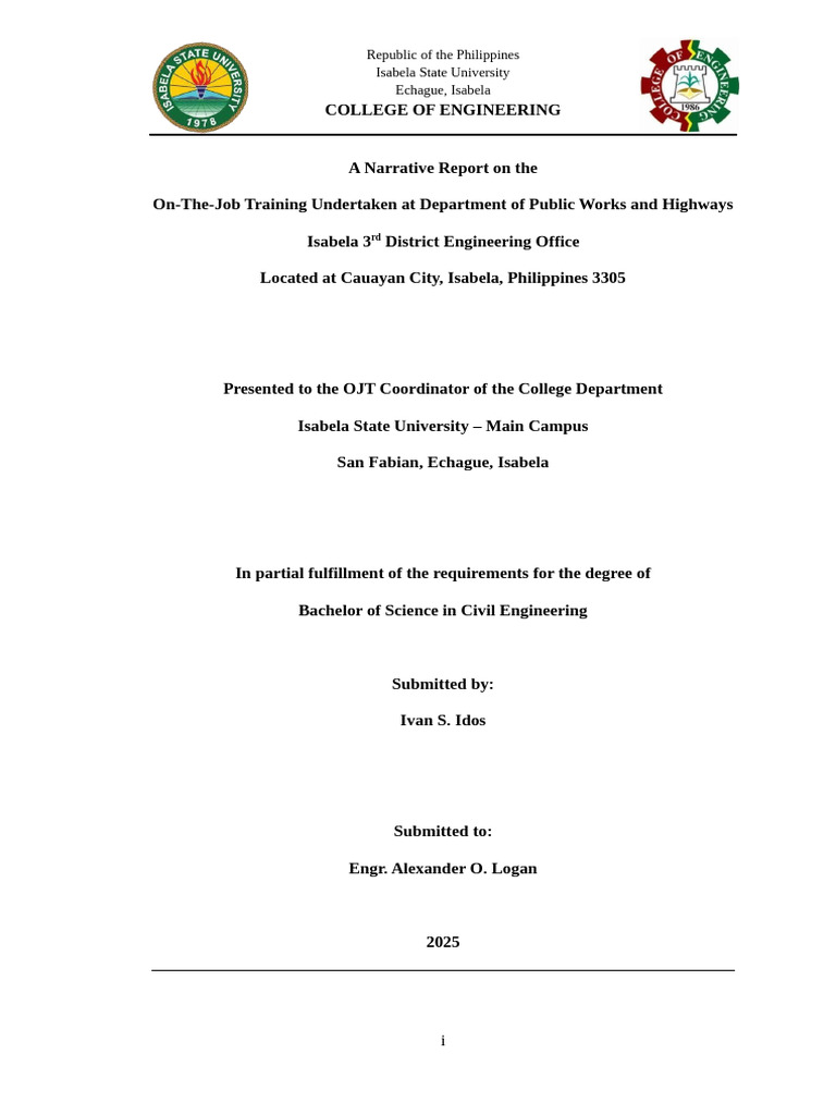 Narrative Report (OJT-Ivan) (Title Page) 1 | PDF