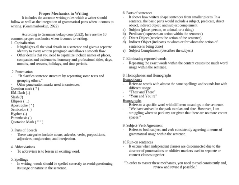 Essential Writing Mechanics Guide | PDF | Verb | Syntax