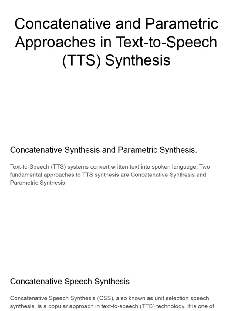 Concatenative and Parametric Approaches in Text-to-Speech (TTS) Synthesis | PDF | Speech ...