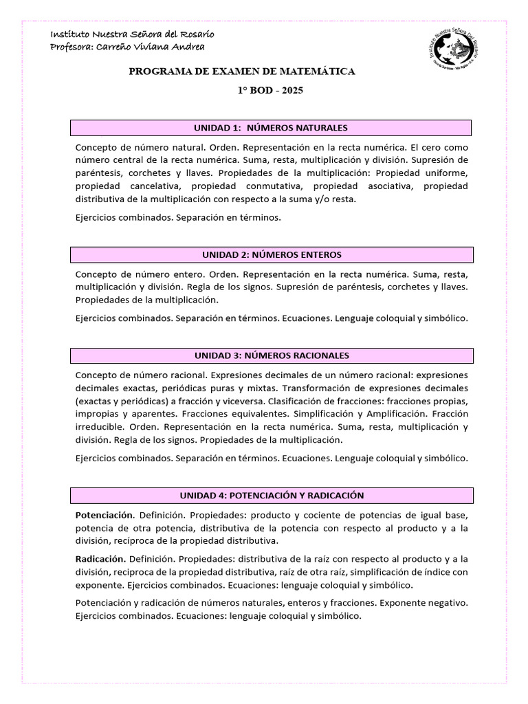 programa de examen matematica | PDF | División (Matemáticas ...