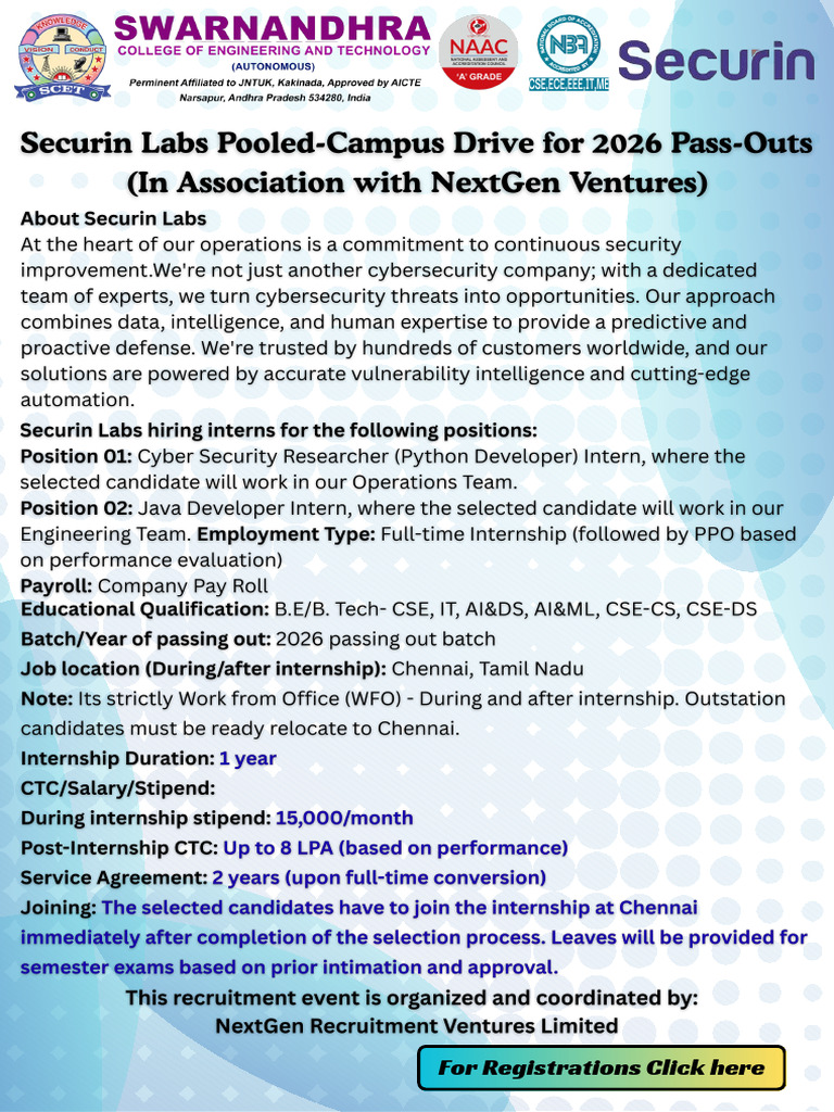 Securin Labs Pooled-Campus Drive For 2026 Pass-Outs | PDF