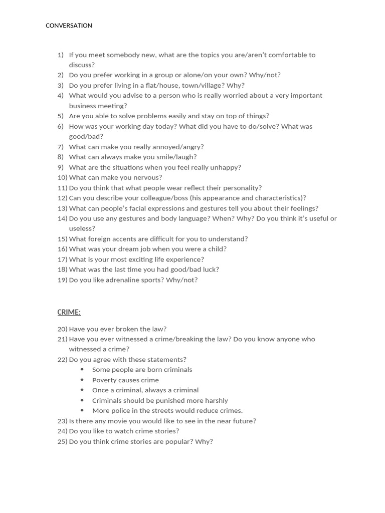 Conversation Starters on Life and Crime | PDF