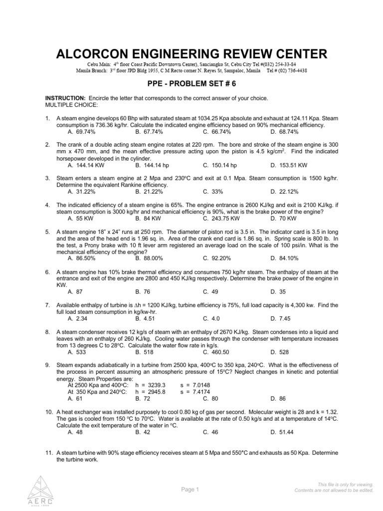 Problem Set PPE Day 6 | PDF | Horsepower | Steam