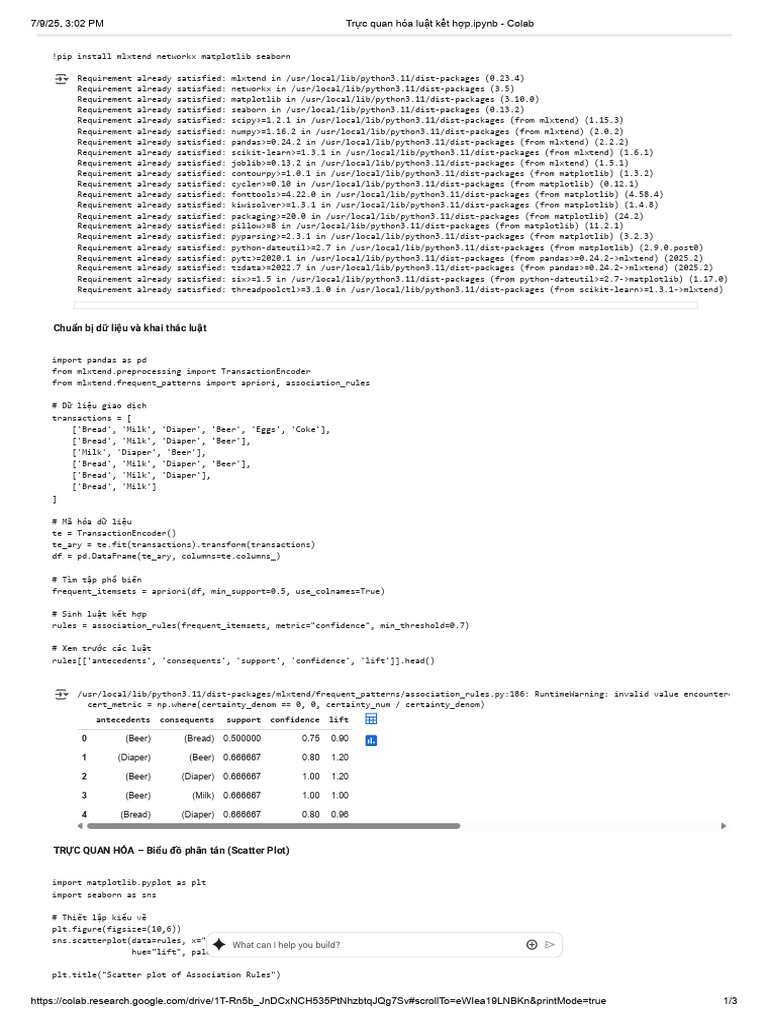 Trực quan hóa luật kết hợp.ipynb - Colab | PDF | Algorithms And Data Structures | Data