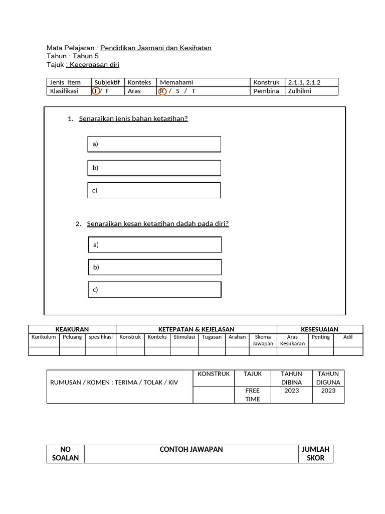 Jsi PJK Tahun 5 | PDF