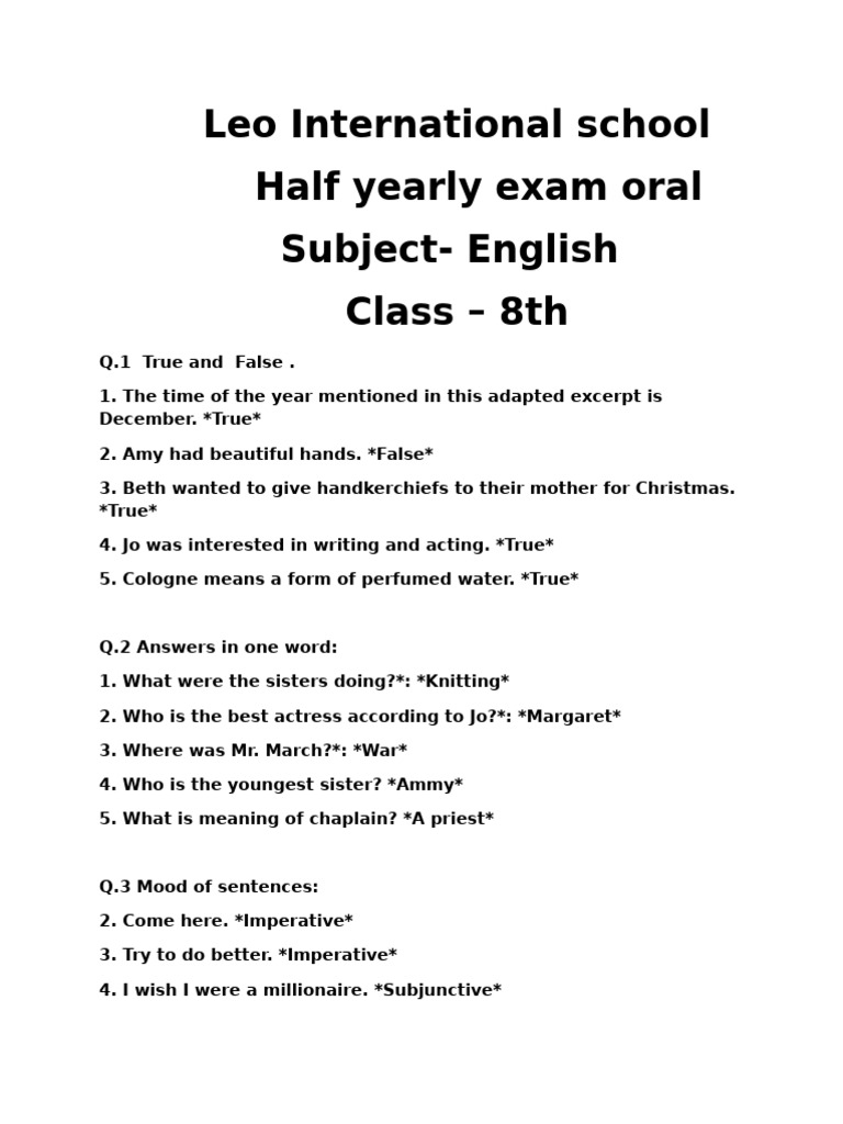 Class 8th Oral Exam | PDF