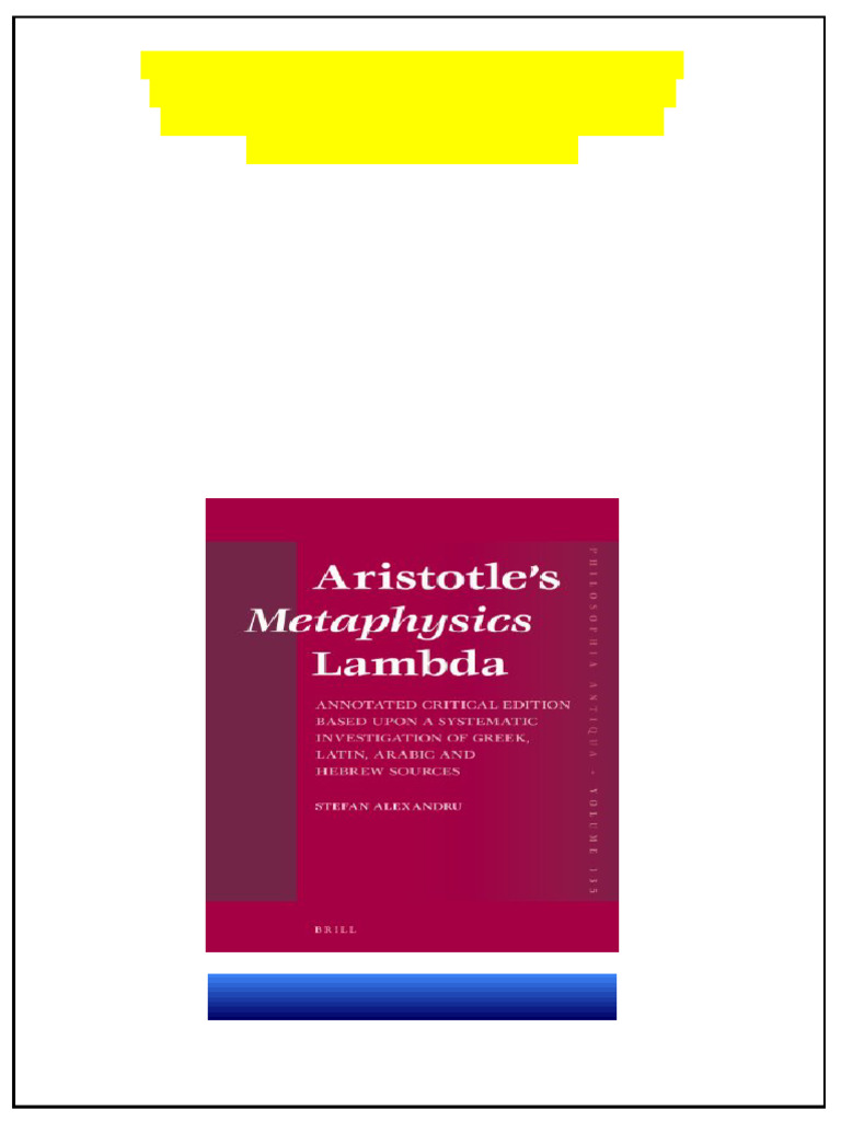 Aristotle S Metaphysics Lambda Annotated Critical Edition Based Upon A Systematic Investigation ...