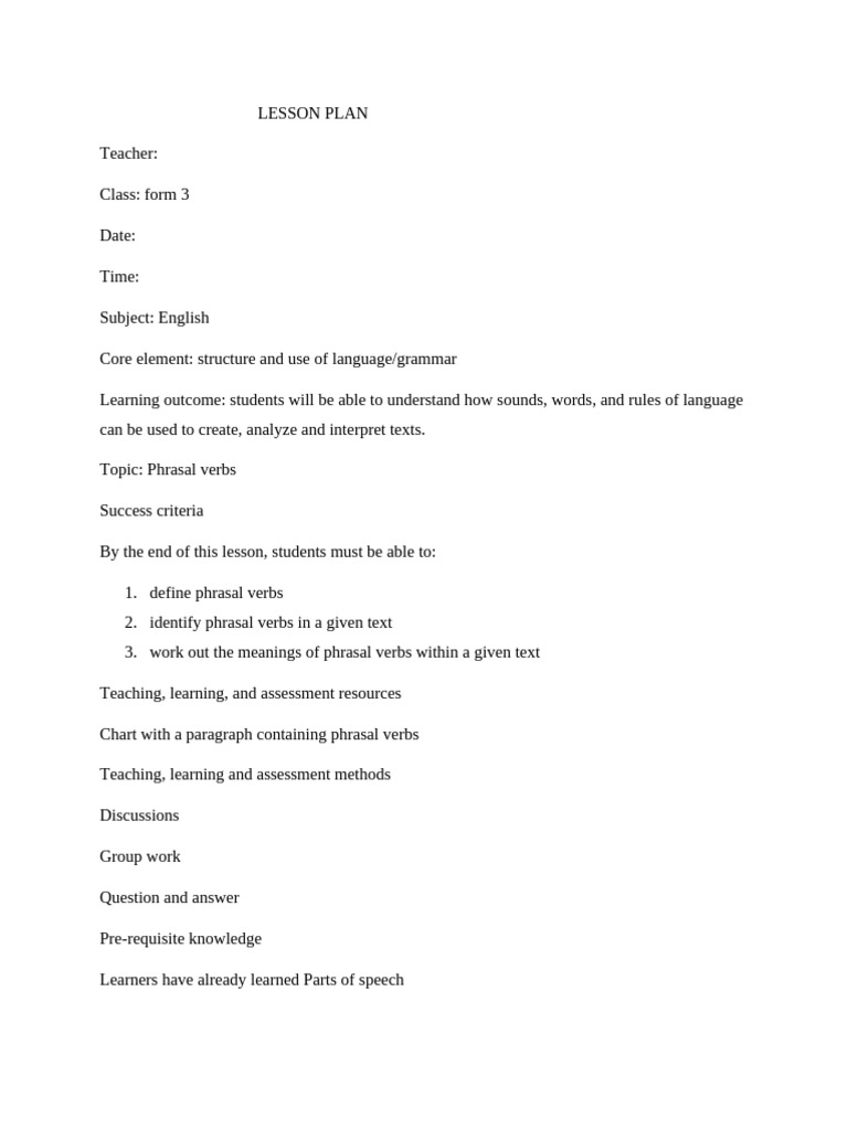Lesson Plan For Group 5 (Led) | PDF | Semantics | Part Of Speech