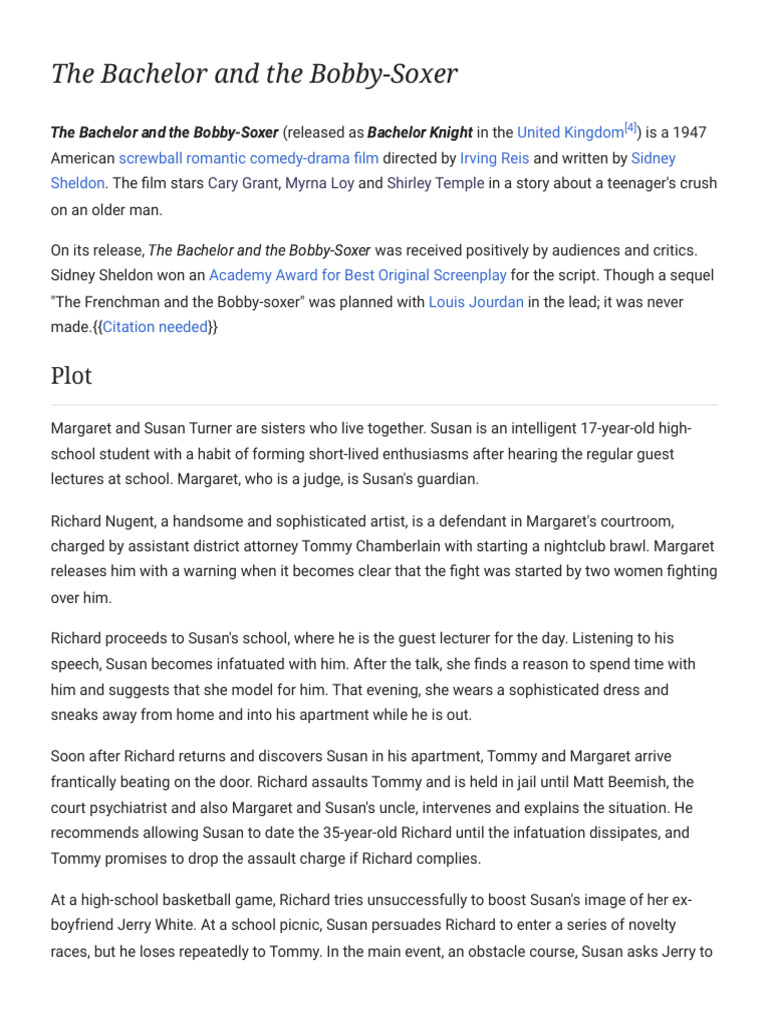 The Bachelor and the Bobby-Soxer - Wikipedia | PDF