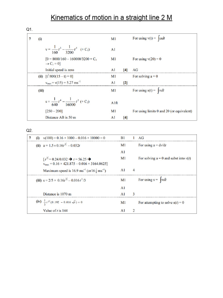 Kinematics in Straight Line Motion | PDF