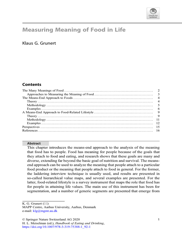 Grunert 2020 - Measuring Meaning of Food in Life | PDF | Value (Ethics ...