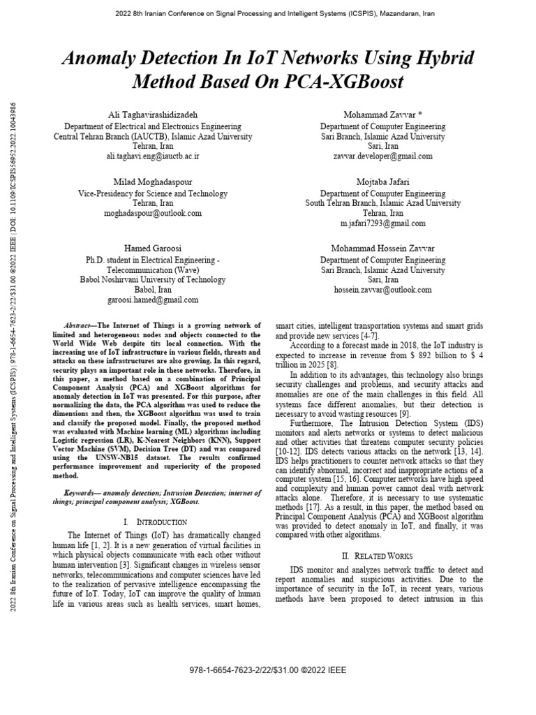 Anomaly Detection in IoT Networks Using Hybrid Method Based On PCA-XGBoost | PDF | Machine ...