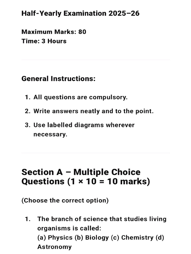 Class 6th OAV Science Question Paper | PDF