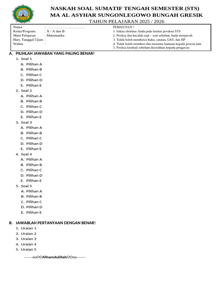 Template Naskah Ujian-7 | PDF