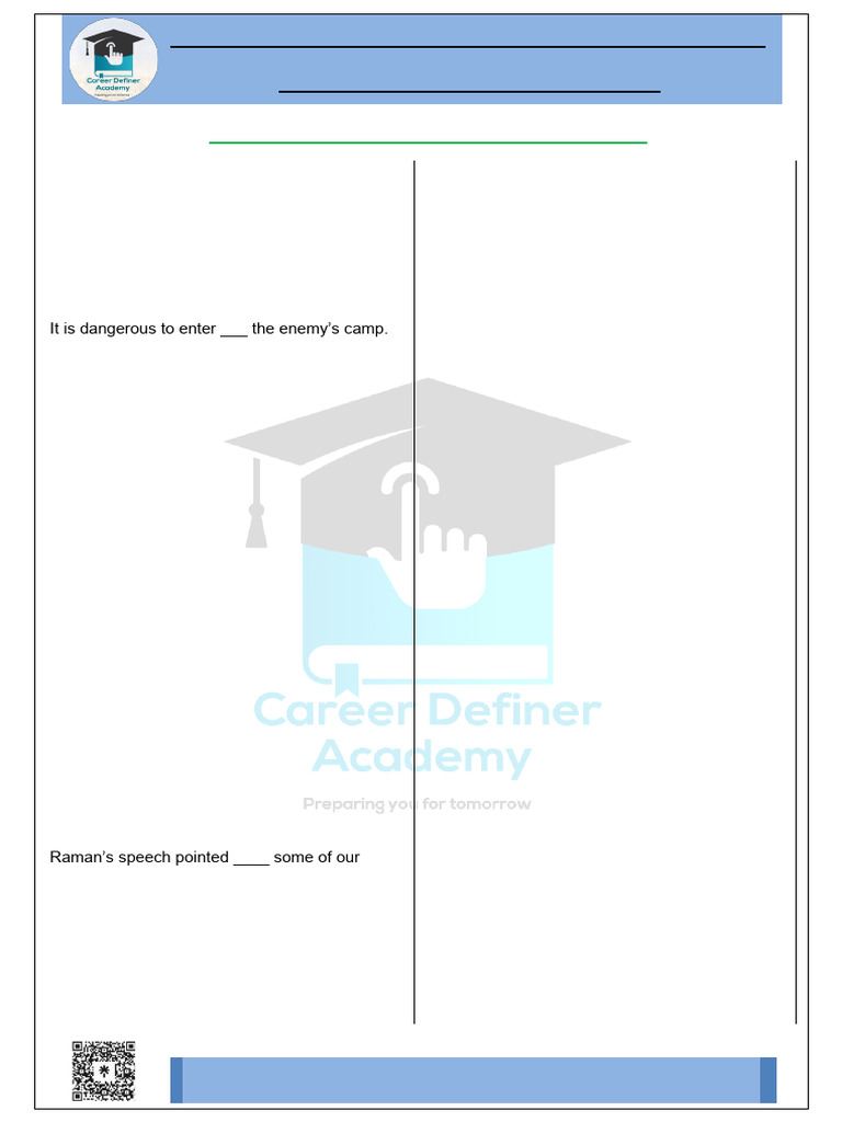 Practice Questions (Preposition) Answer | PDF