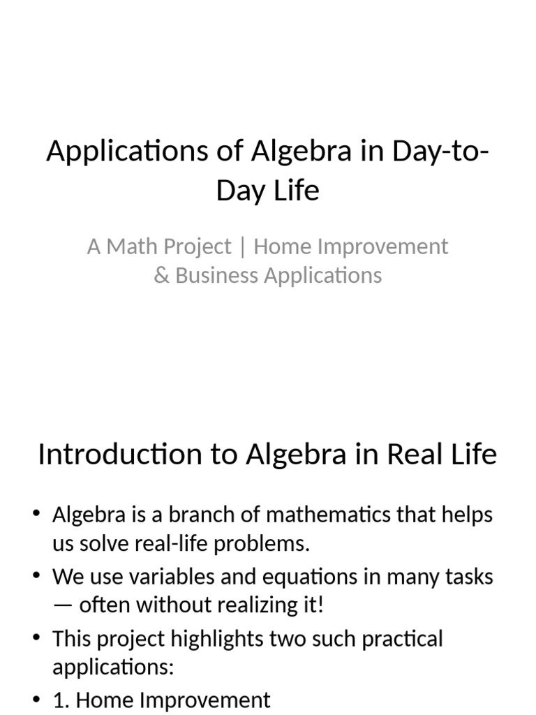 Algebra in Daily Life Applications | PDF | Algebra | Mathematics