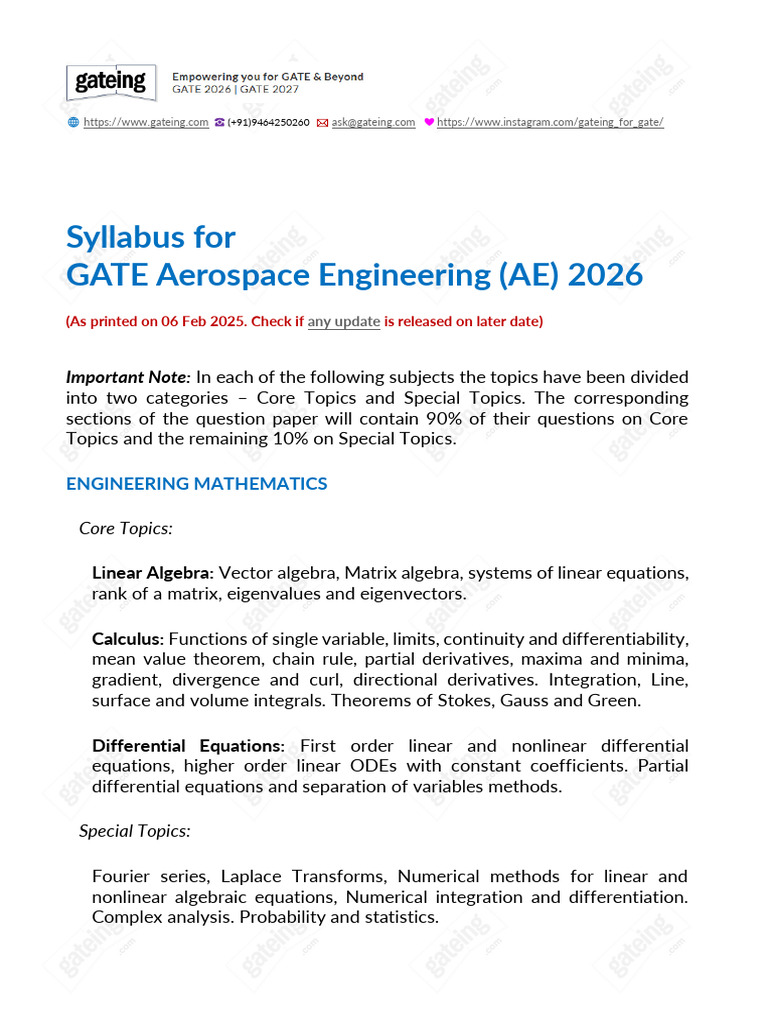 GATE Aerospace Engineering Syllabus 2026 | PDF | Fluid Dynamics ...