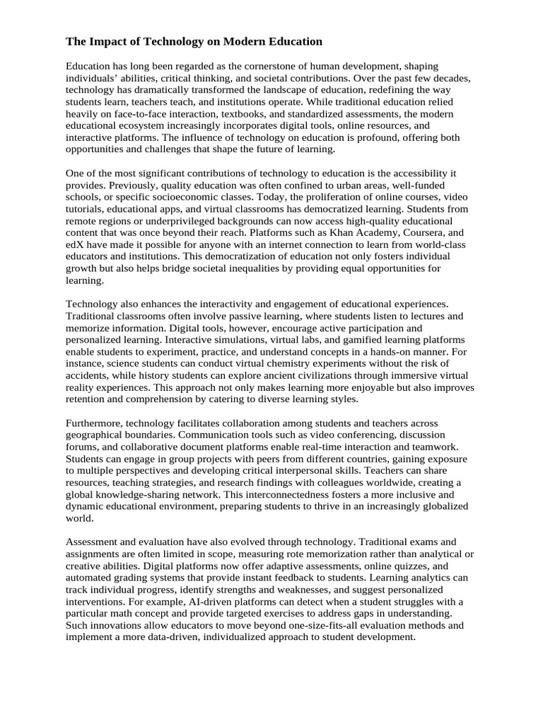 The Impact of Technology On Modern Education | PDF | Learning ...