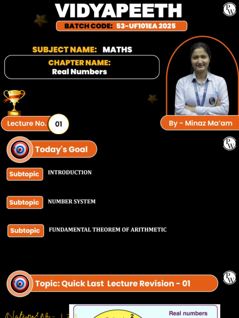 Lec - No. 1 - Real Numbers - Maths - Minaz Ma'Am PDF | PDF
