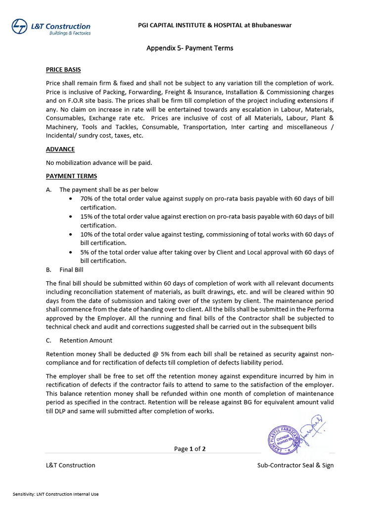 Appendix 5 Payment Terms | PDF | Payments | Government Finances