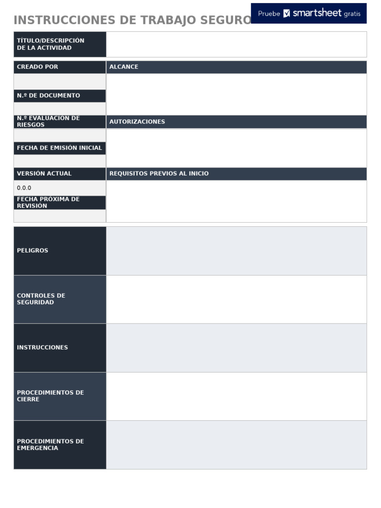 IC Safe Work Instruction Template 9463 WORD ES | PDF
