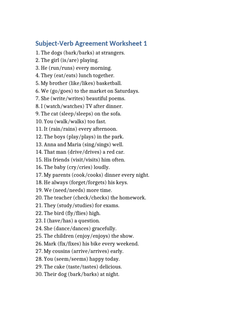 Subject-Verb Agreement Practice | PDF
