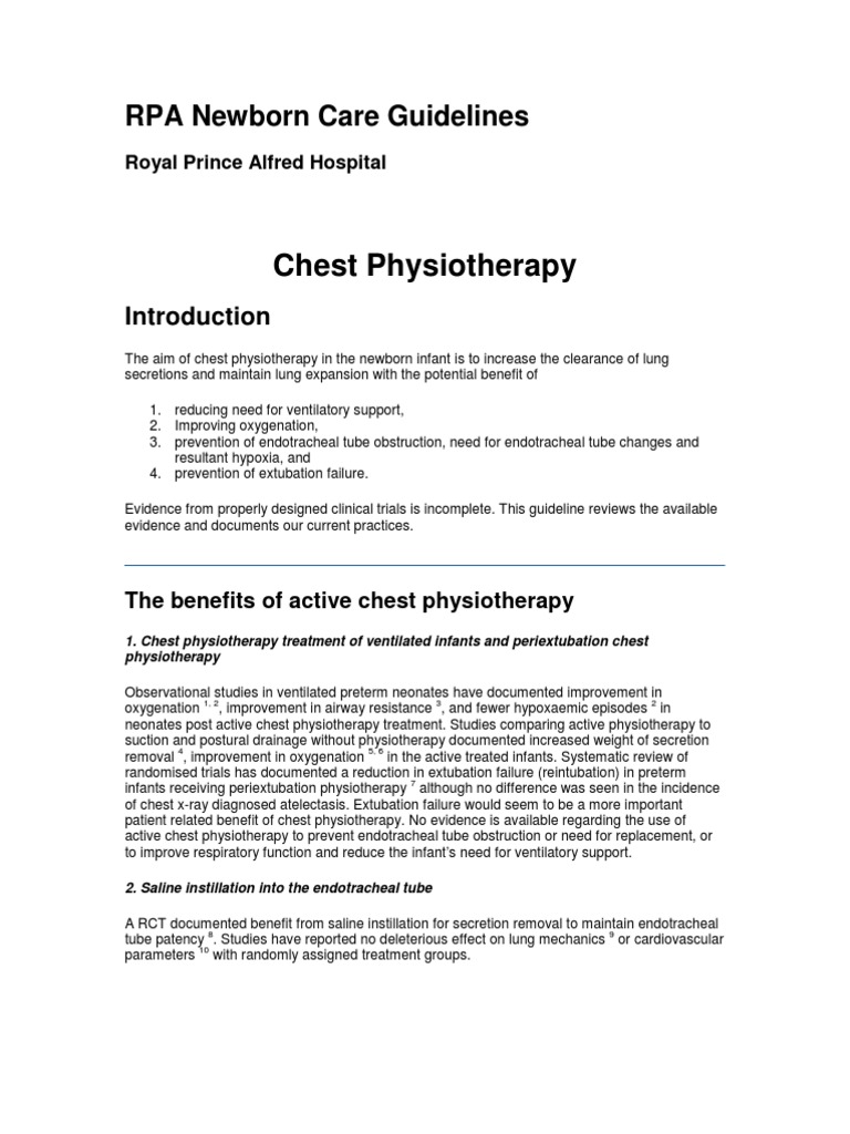 CHest Physio For Neonates | PDF | Respiratory System | Preterm Birth